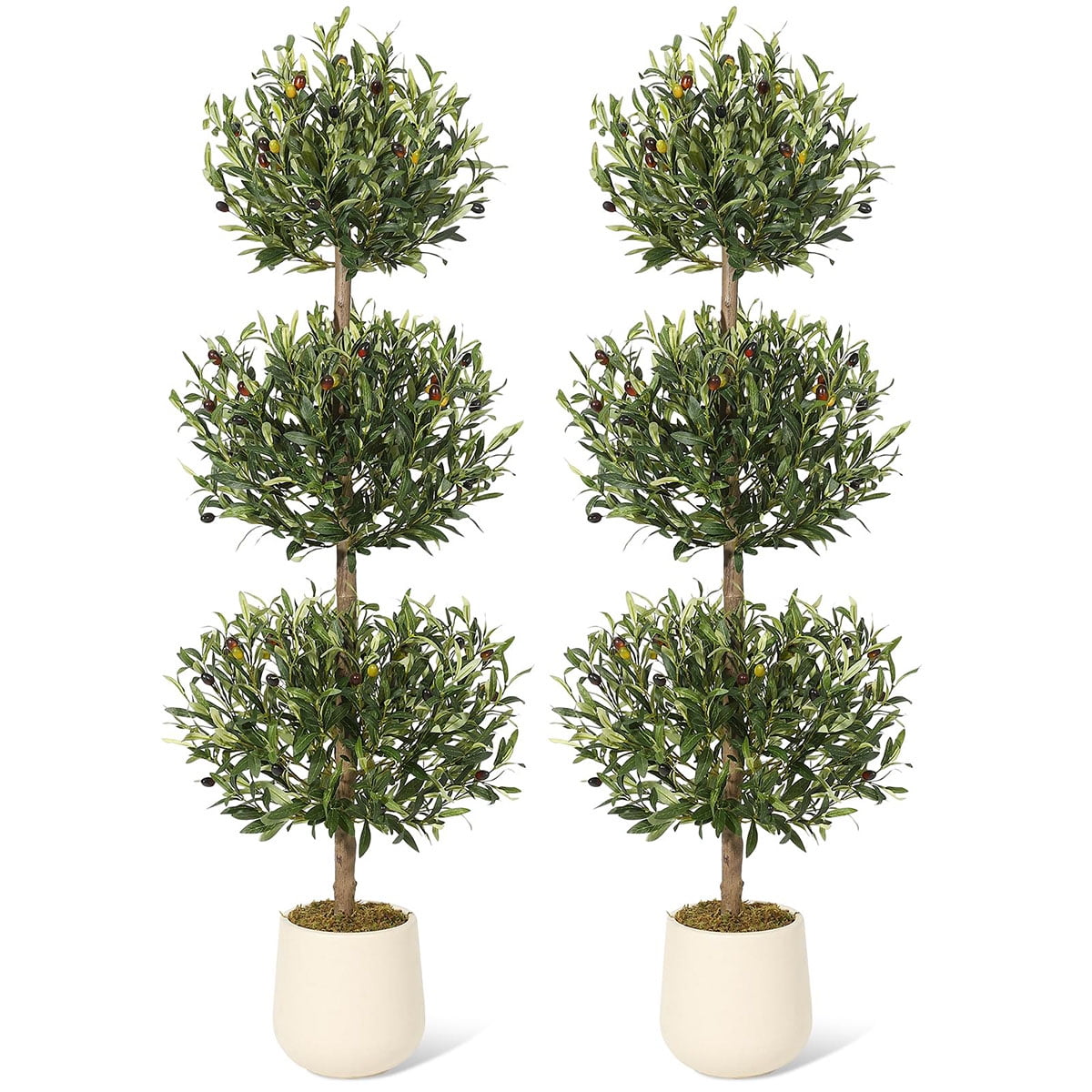 Danolapsi 5FT Artificial Olive Triple Ball Topiary Trees with Moss ...