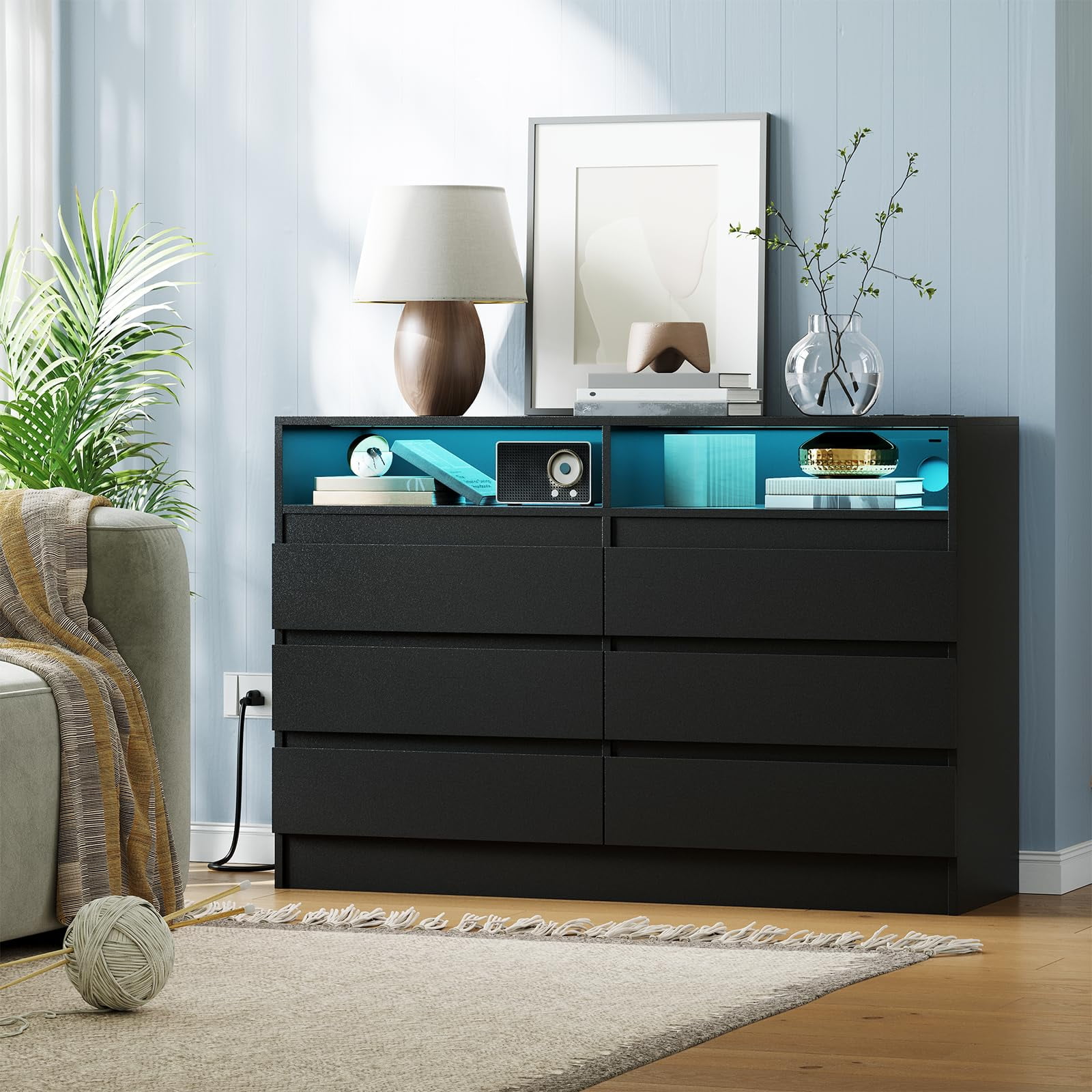 Danolapsi 6 Drawer Double Dresser with Power Outlet, Accent Chests of ...