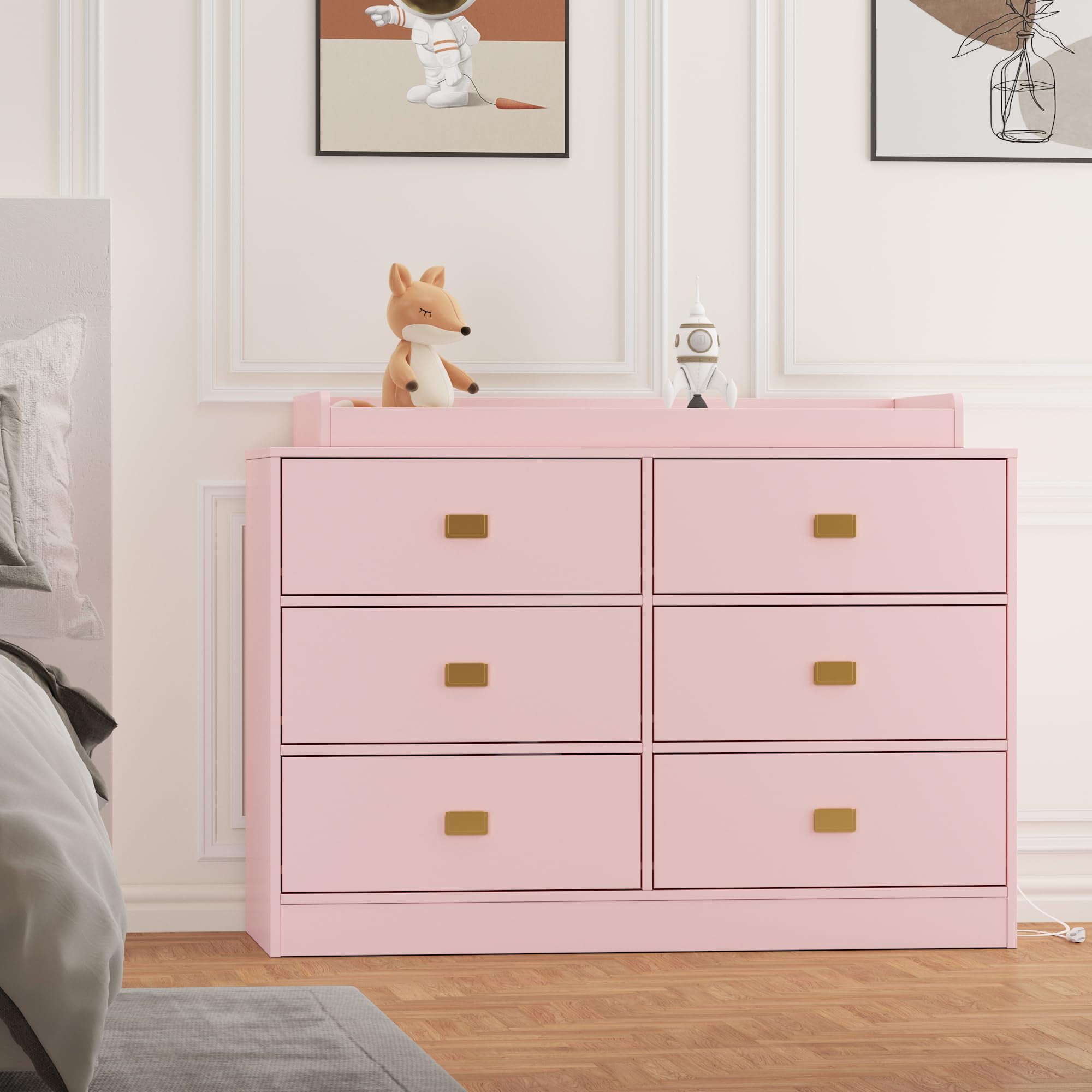 Danolapsi 6 Drawers Dresser, Wide Chest of Drawers with Changing Table ...