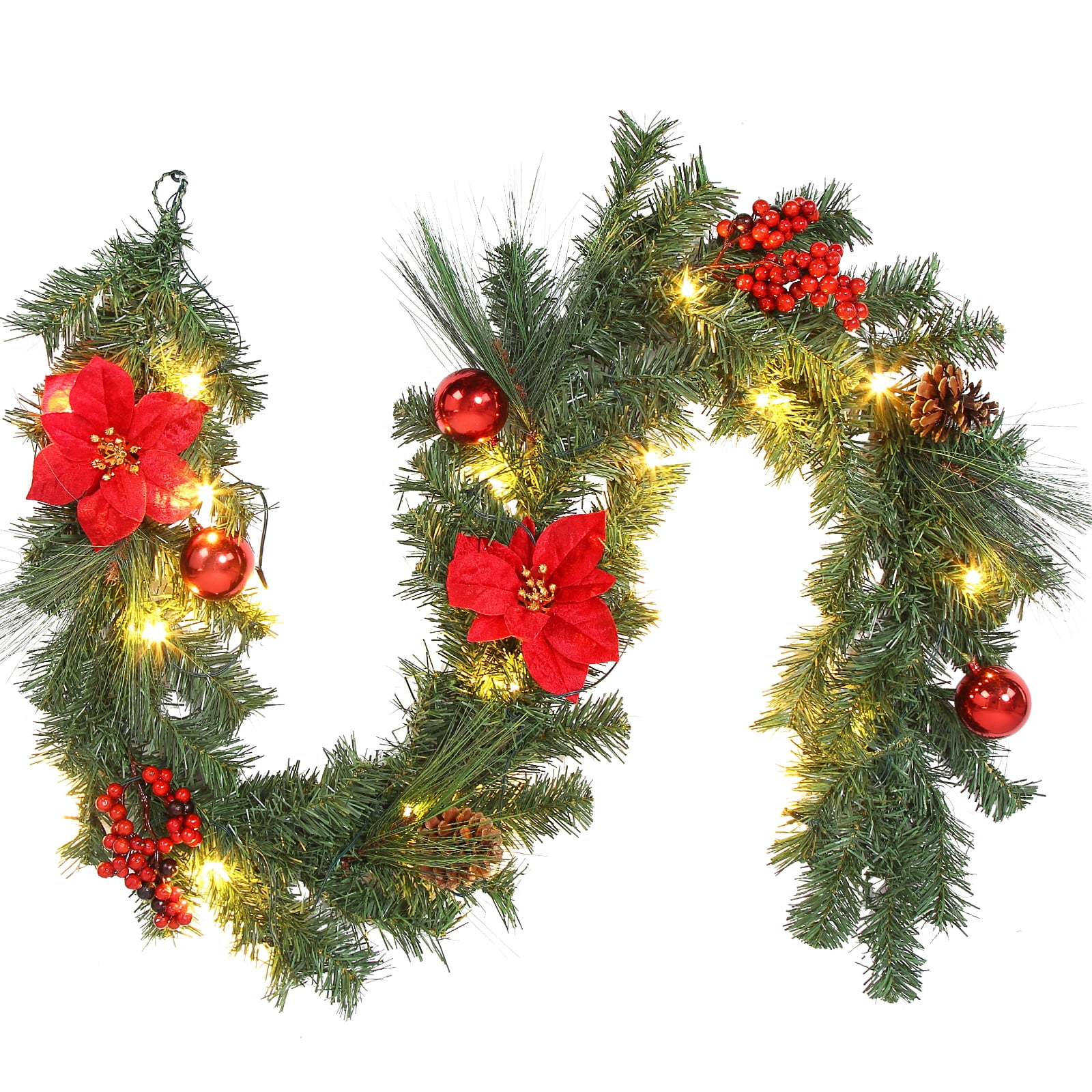 Danolapsi 6 FT Pre-Lit Christmas Garland for Front Door, Battery ...