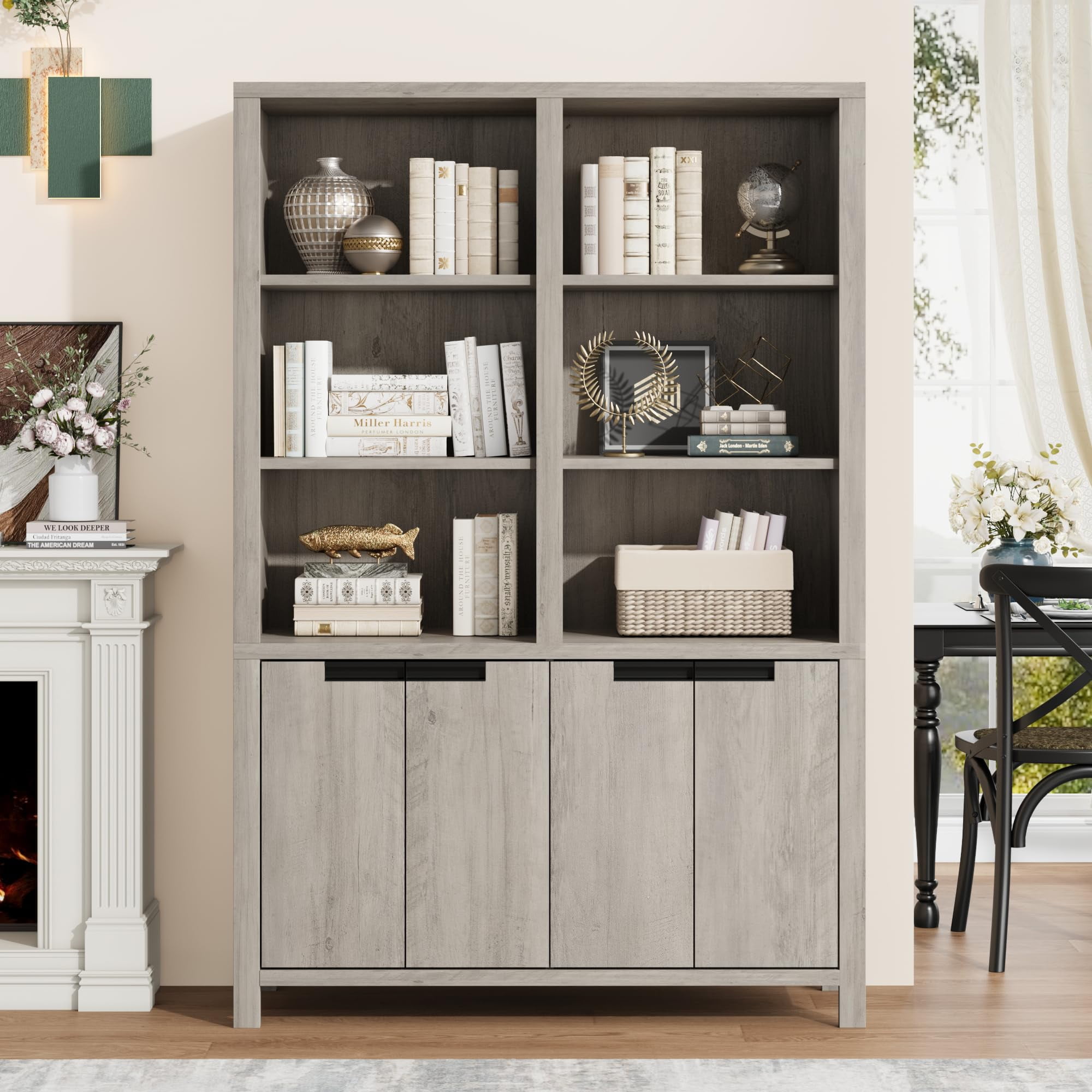 Danolapsi 70.7" Bookshelf with Doors & Adjustable Shelf, 5-Tier Double ...