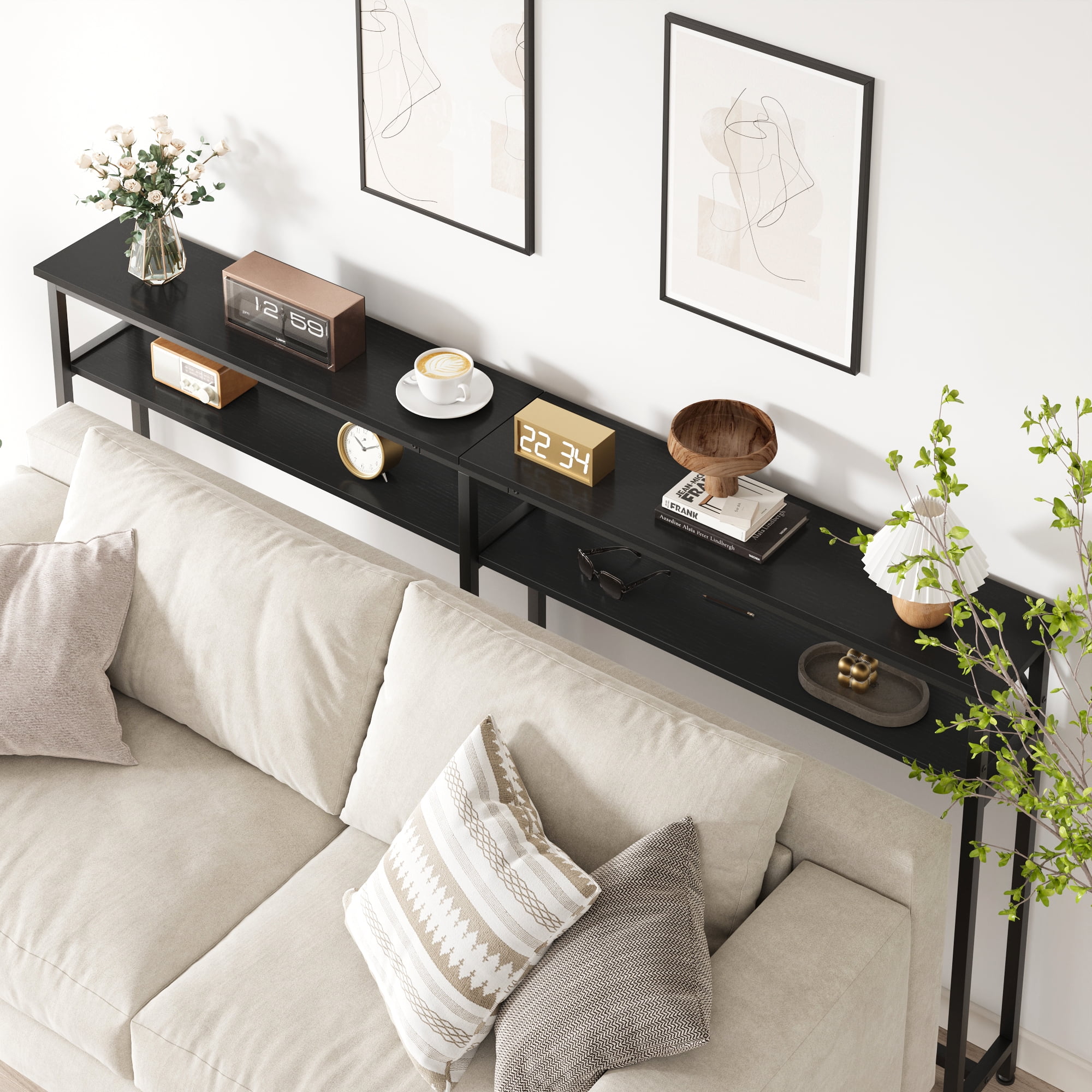 Danolapsi 70.8" Console Table 2 Tier Sofa Table With Storage Extra Long ...