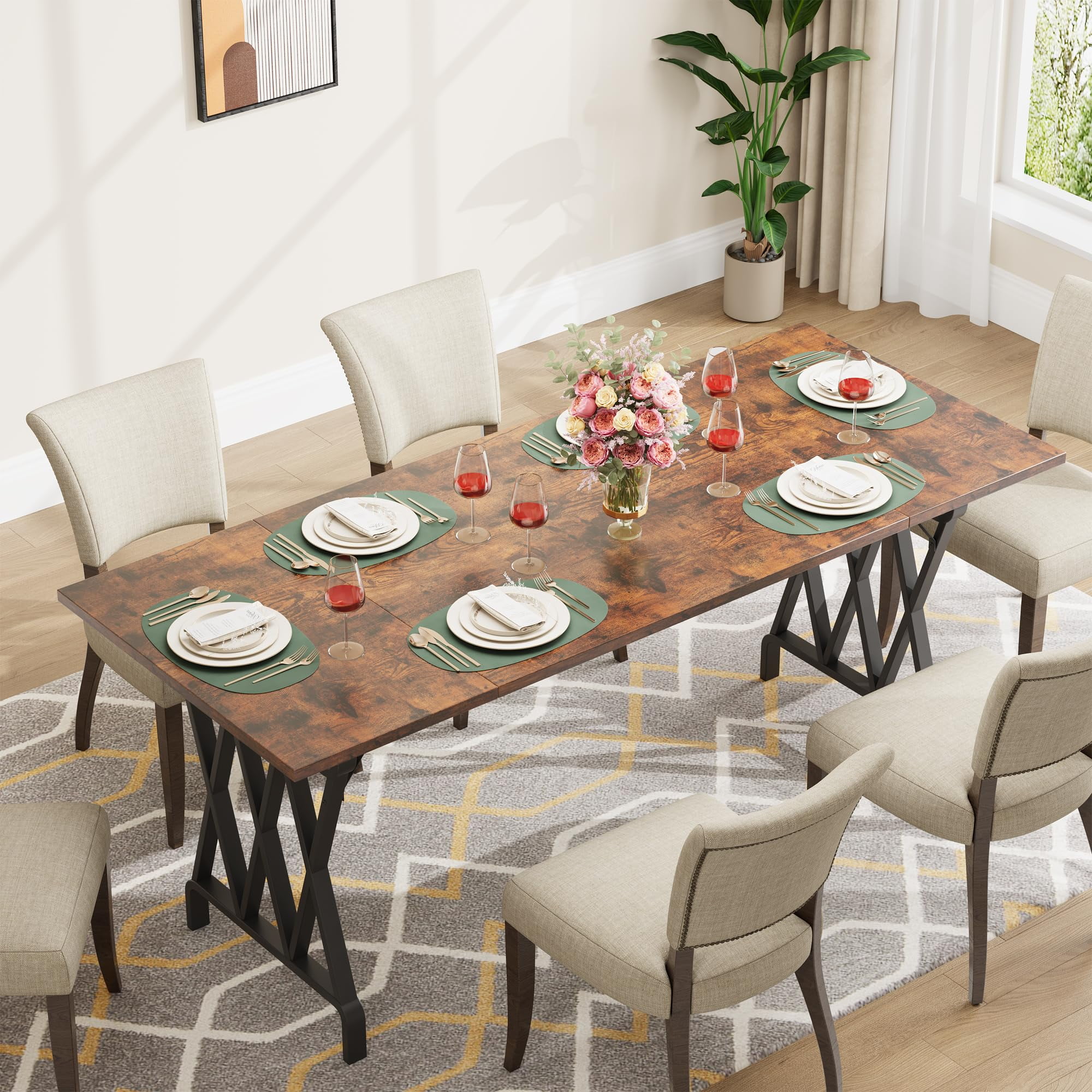Danolapsi 70.8 Inch Rectangular Dining Table for 6/8 People,Farmhouse ...