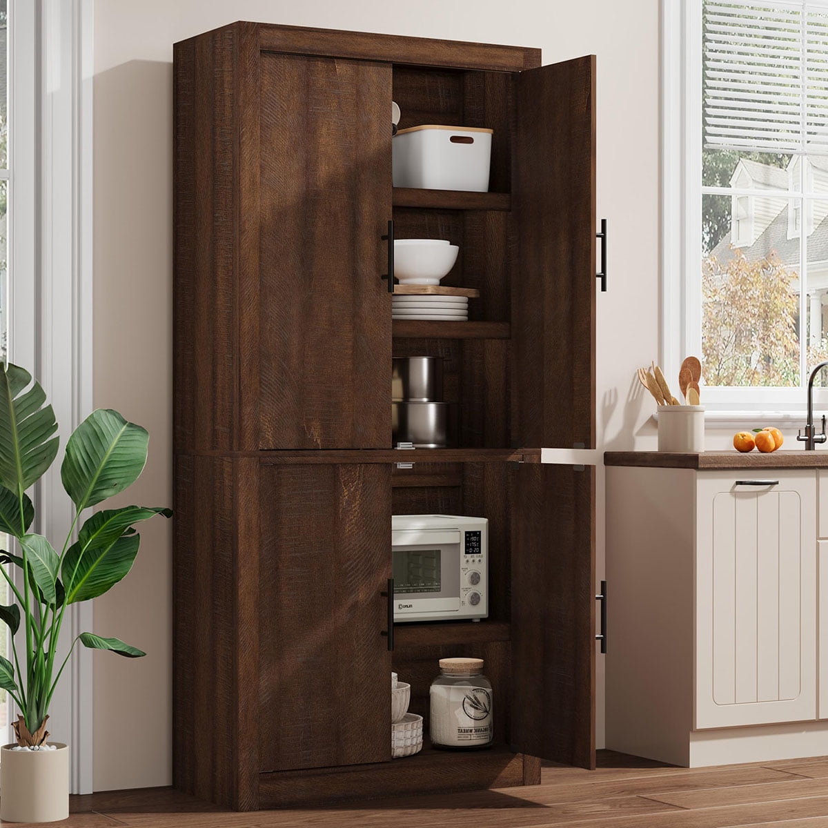 Danolapsi 70inch Kitchen Pantry, Wood Pantry Storage Cabinet with 4 ...