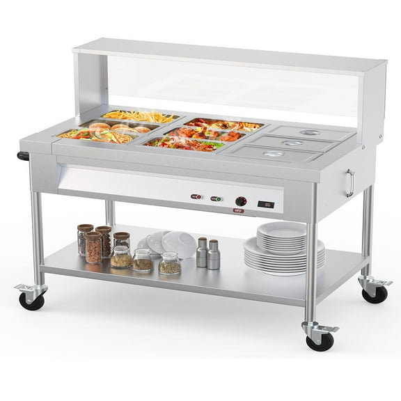 9-Pan Electric Steam Table, 1500W Professional Stainless Steel Food ...
