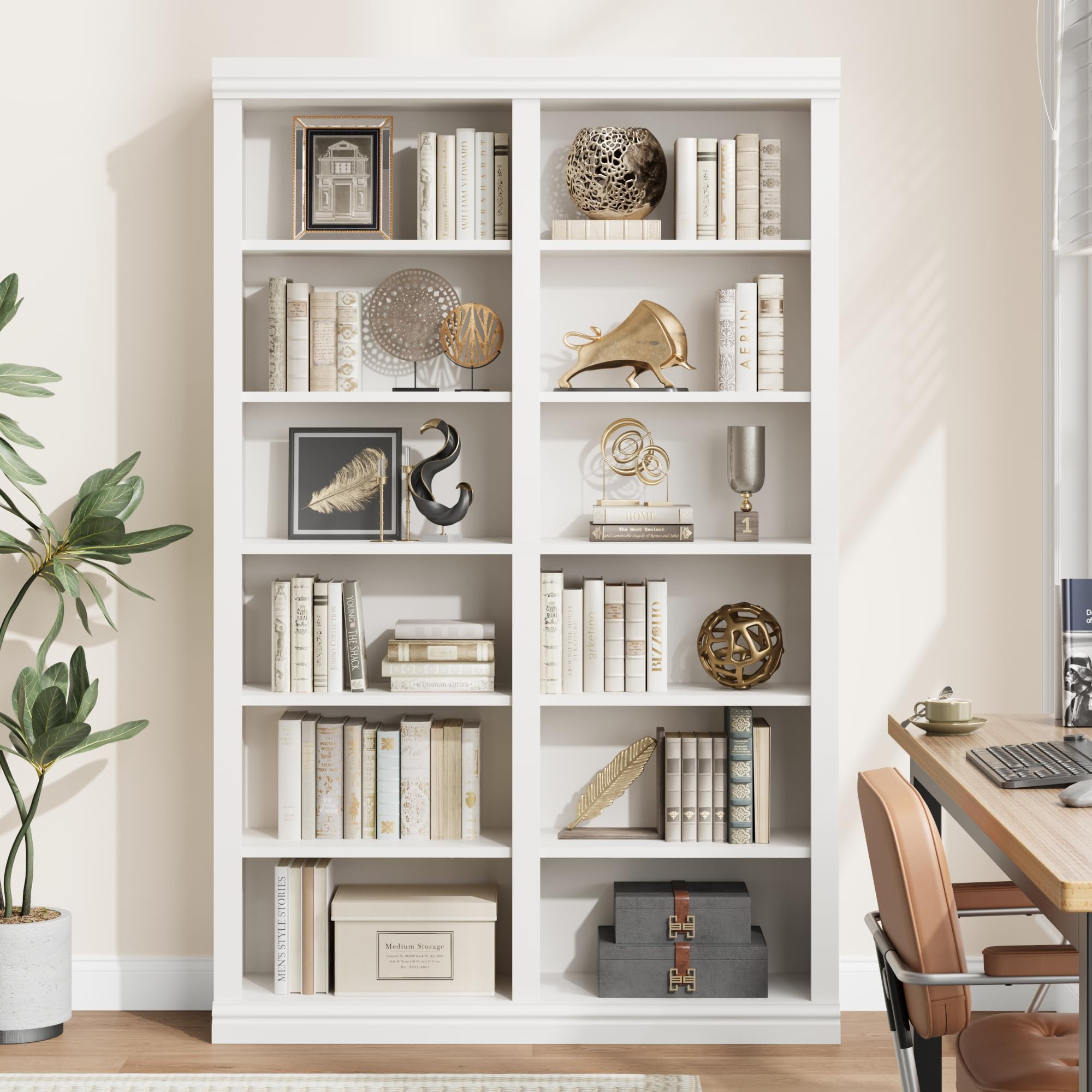 Danolapsi 74.5" Tall Bookshelf with Double Storage,6-Tier Wide ...