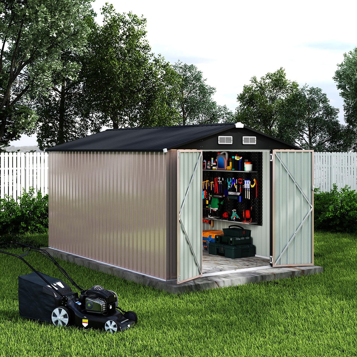 Danolapsi 8x12x6.4 FT Outdoor Storage Sheds, Metal Garden Tool Shed for ...