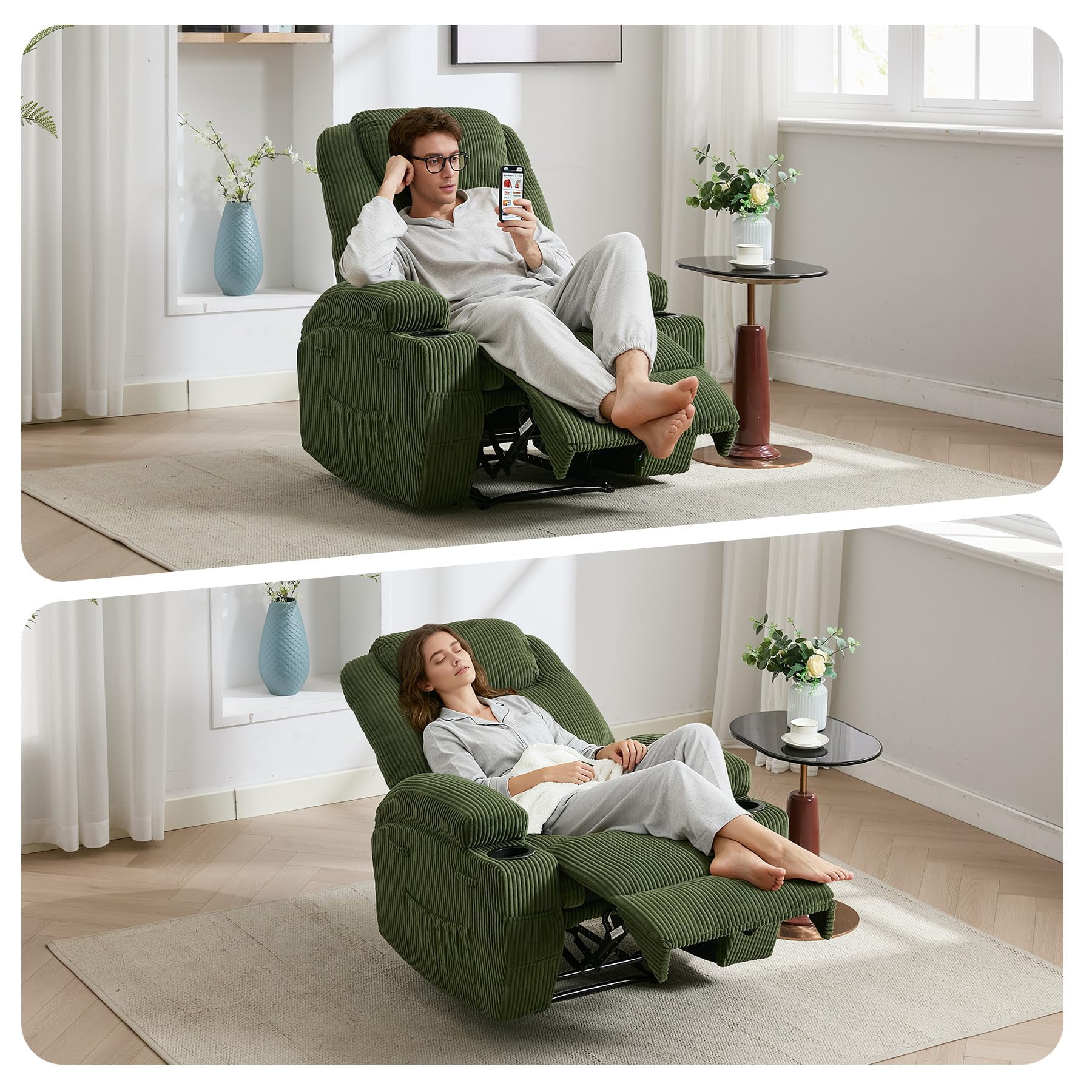 Danolapsi Adjustable Power Recliner Chair, Soft Corduroy Electric ...