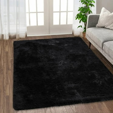 Black Plush Faux Fur Sheepskin Shag Shaggy Super Soft Carpet Area Rug ...