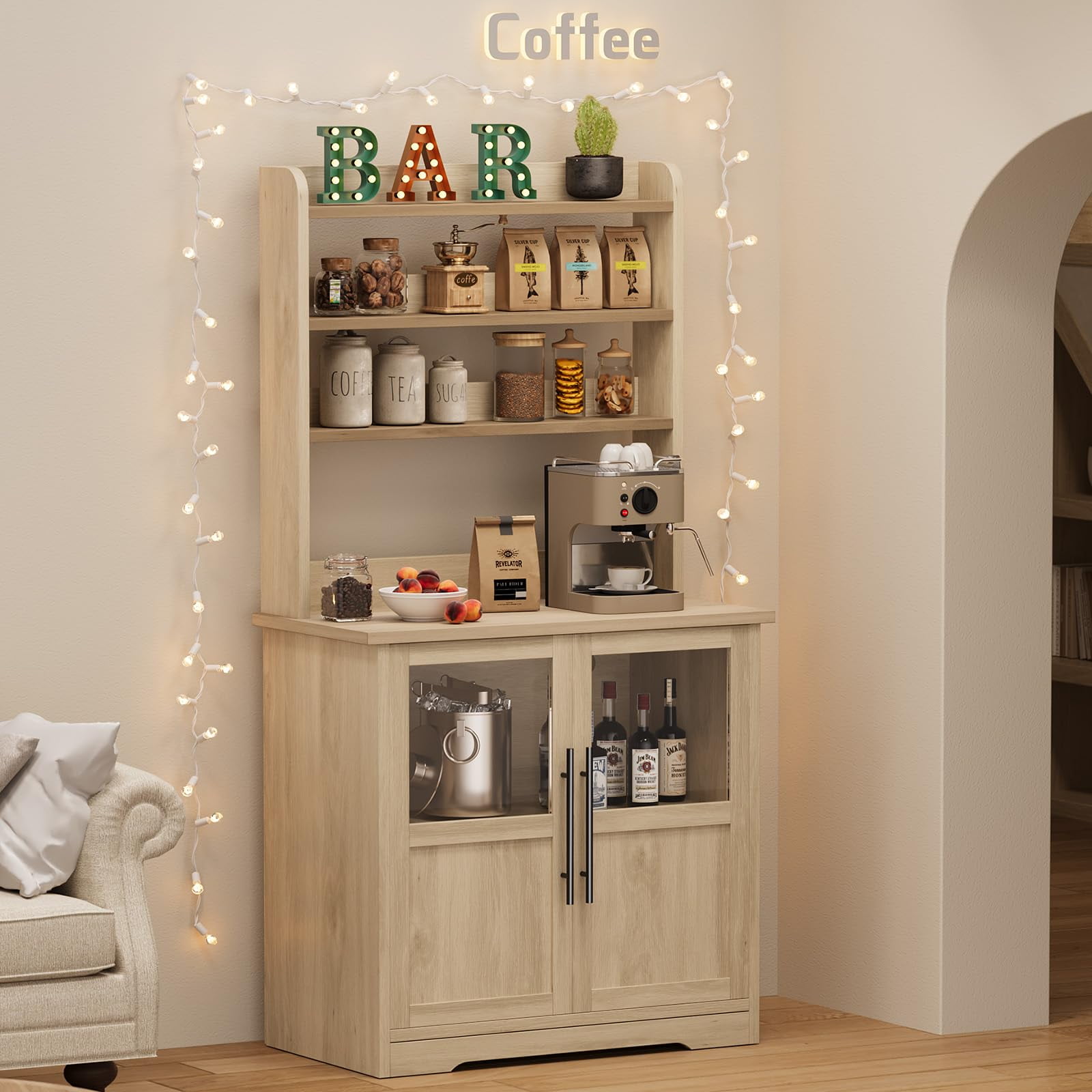 Danolapsi Bakers Rack with Power Outlet and Storage Cabinet,Kitchen ...