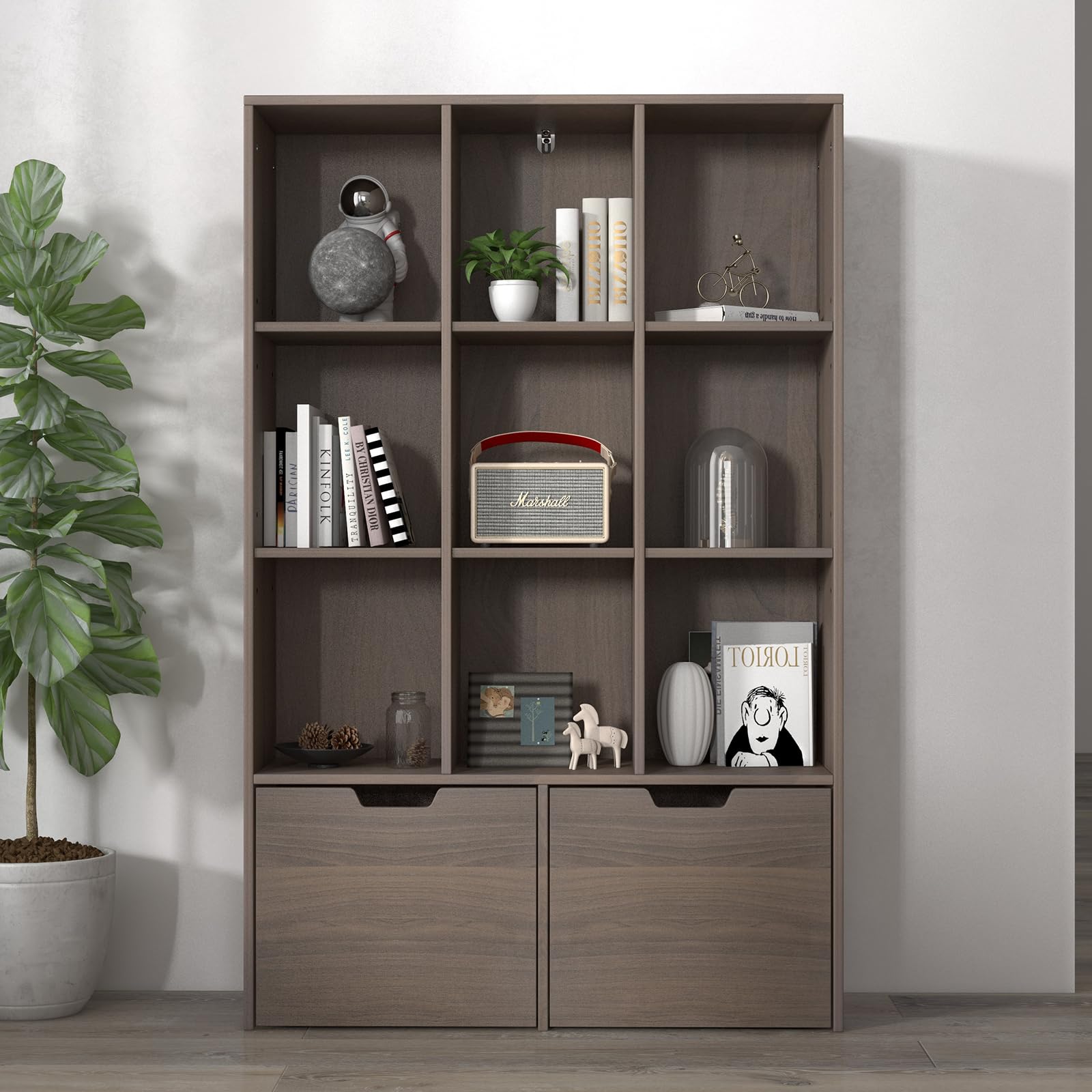 Danolapsi Bookcase Modern Bookshelf with 9 Cubes Open Shelf and 2 ...