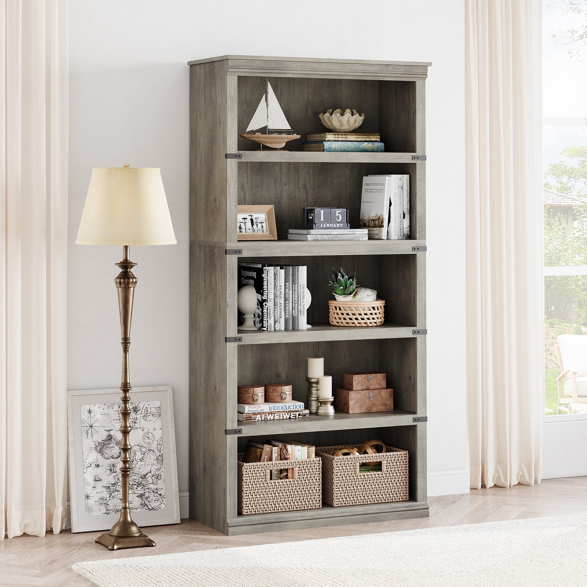 Danolapsi 3-Tier Bookshelf, Farmhouse Bookcase with Storage, 40" Low ...