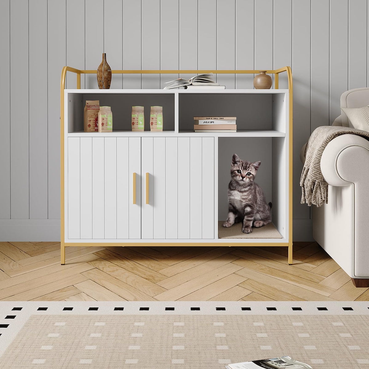Danolapsi Cat Litter Box Enclosure, Hidden Litter Box Furniture with 2 ...