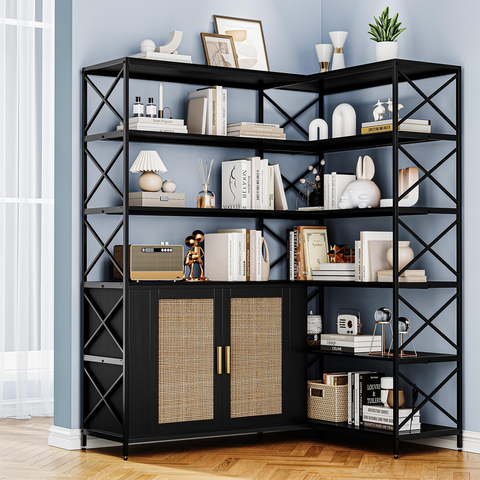 Danolapsi Corner Bookshelf,6 Tier Corner Book Shelf with Storage,Corner ...