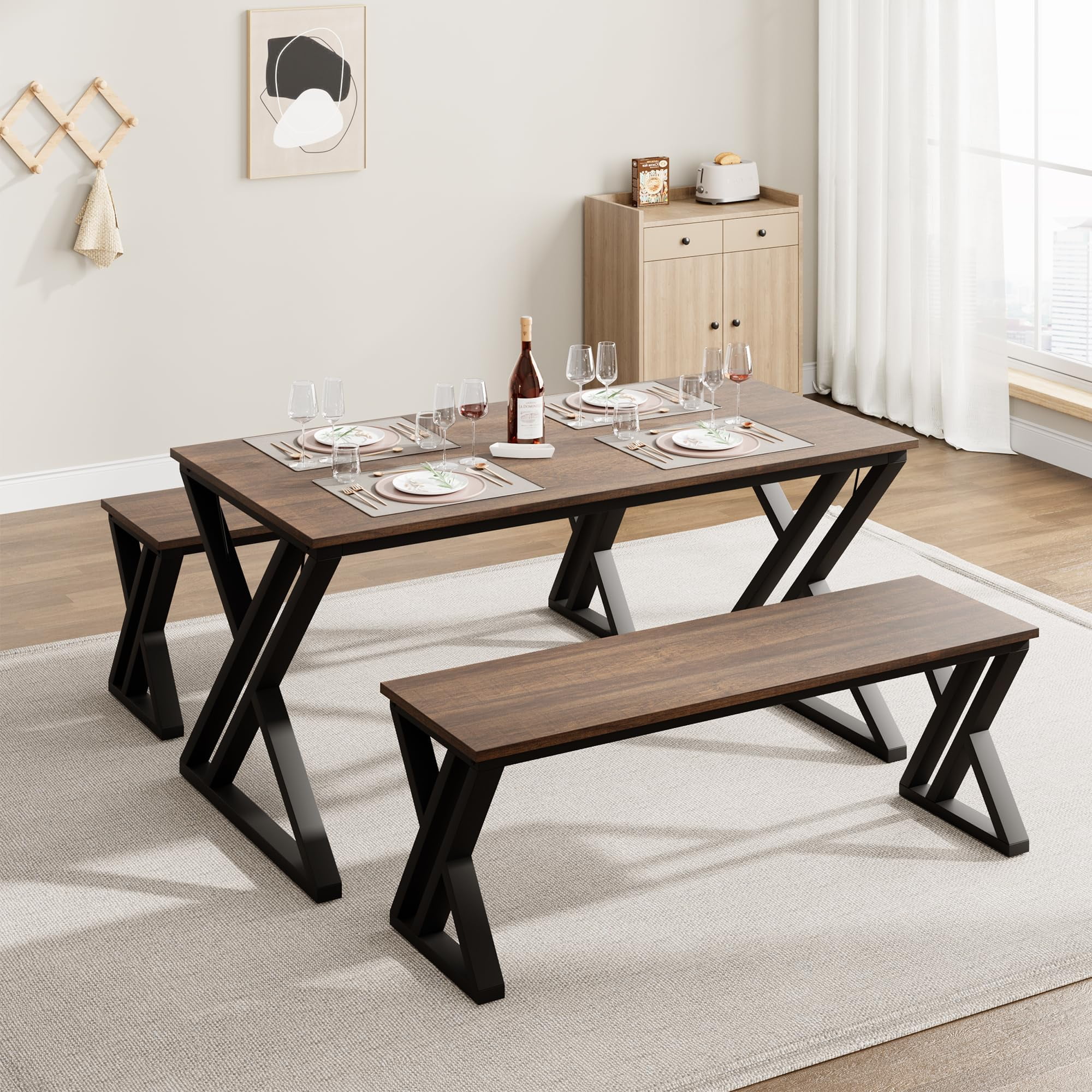 Danolapsi Dining Table with Benches, Kitchen Table Set for 4 ...
