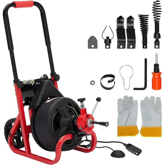 Drain Cleaner Machine 75ft x 1/2“, 370W Electric Drain Auger ...