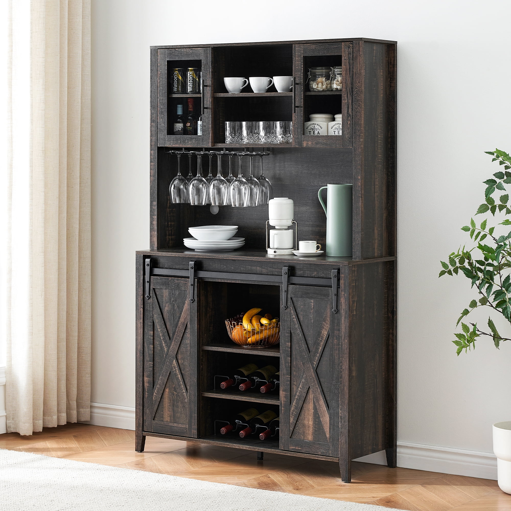 Danolapsi Farmhouse Bar Cabinet with Sliding Barn Door,70" Rustic ...