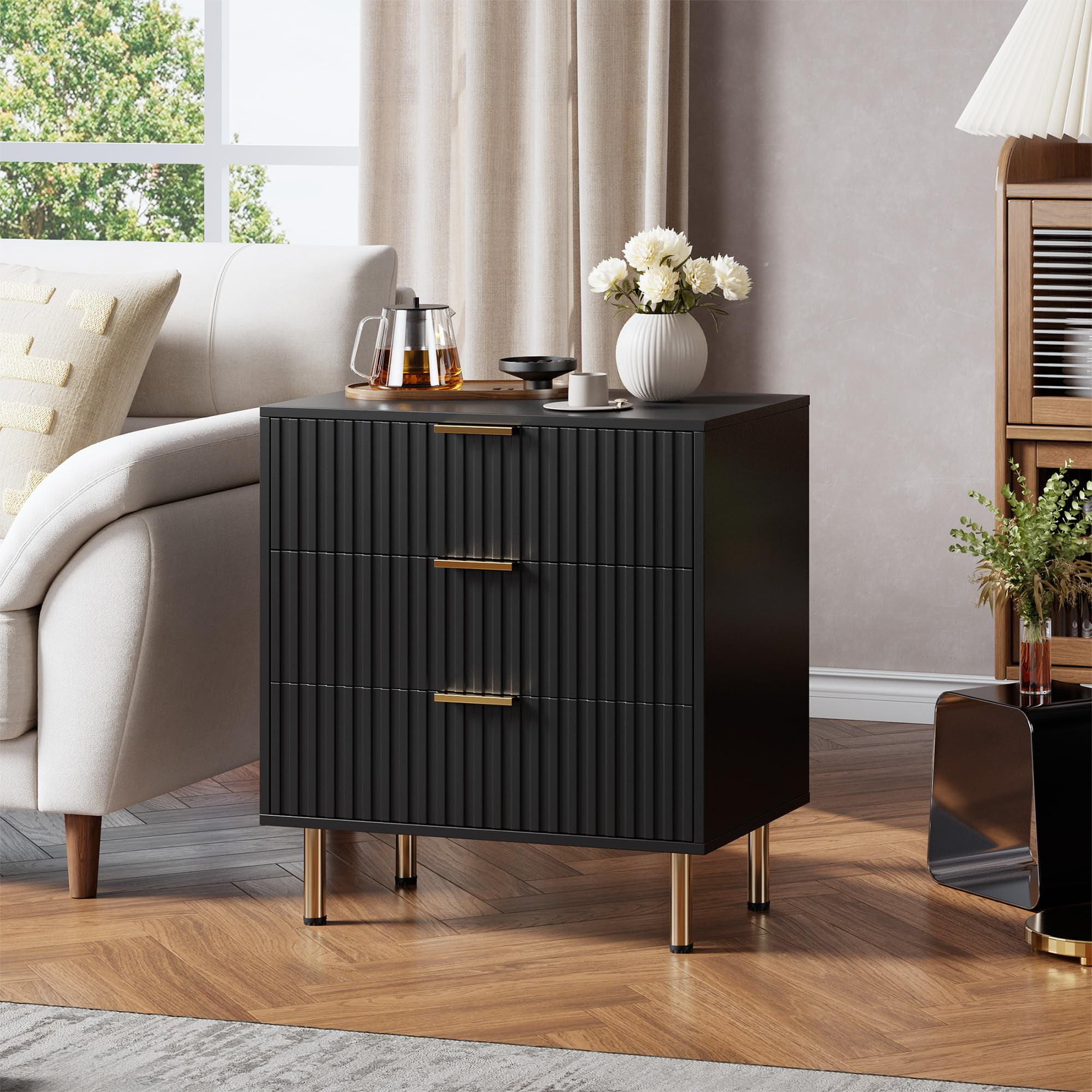 Danolapsi Fluted 3 Drawer Dresser, Stylish Bedroom Nightstand with Deep ...