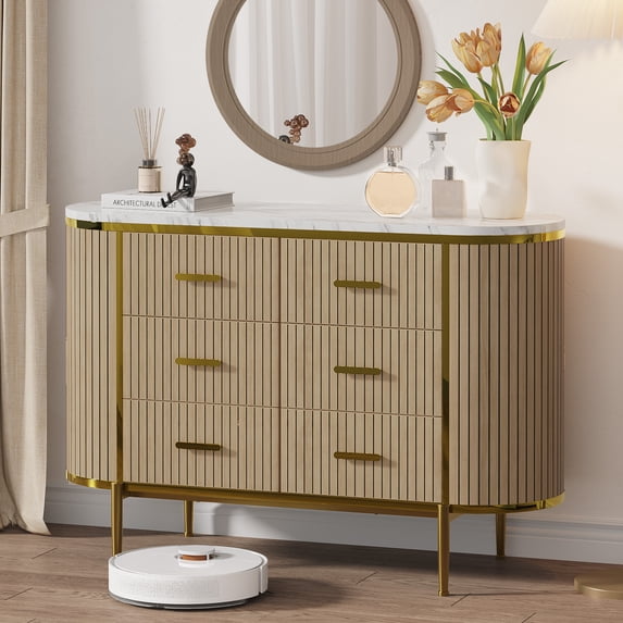 Danolapsi Fluted 6 Drawer Dresser,Large Mid Century Modern Wooden Chest ...