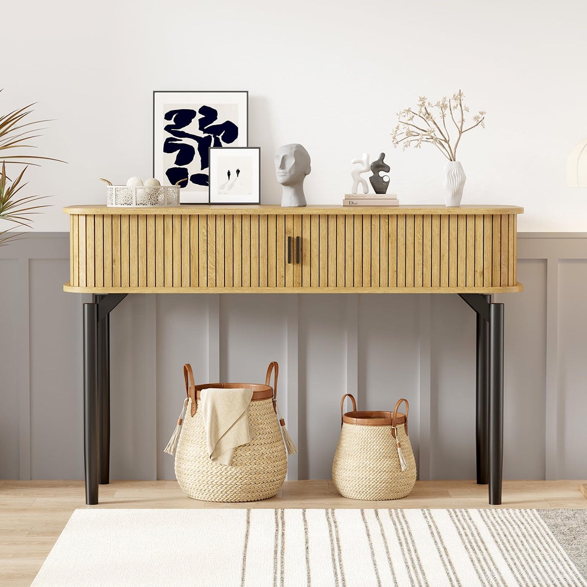 Danolapsi Fluted Console Table with Storage,Wood Sofa Table with ...
