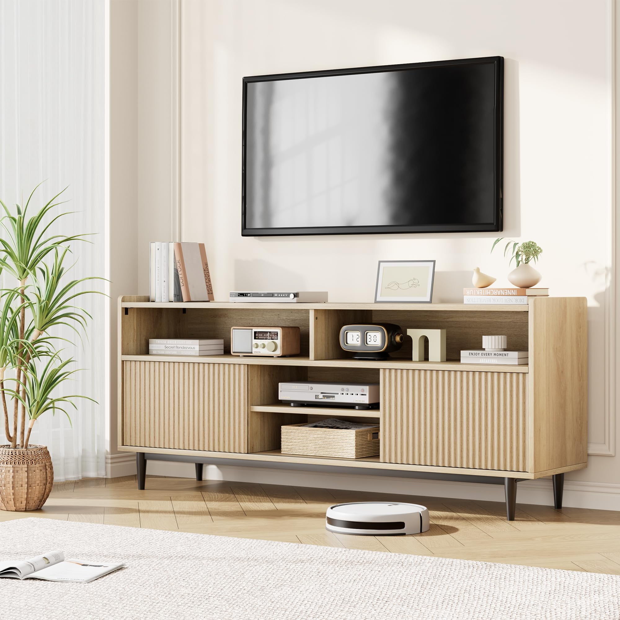 Danolapsi Fluted TV Stand for 70 inch,Media Console,Entertainment ...
