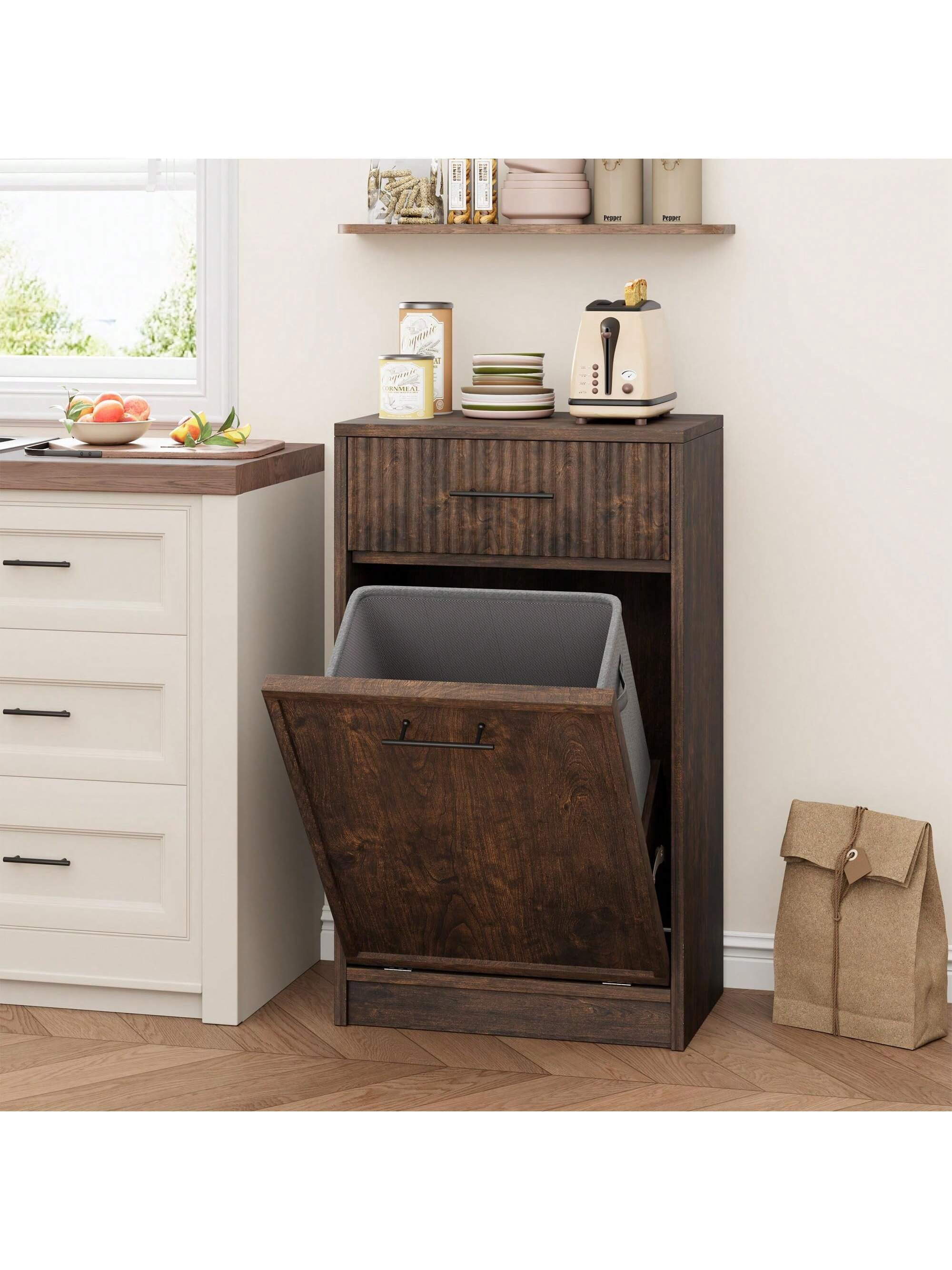 Danolapsi Fluted Tilt Out Trash Can Cabinet, Hidden Garbage Can Cabinet ...