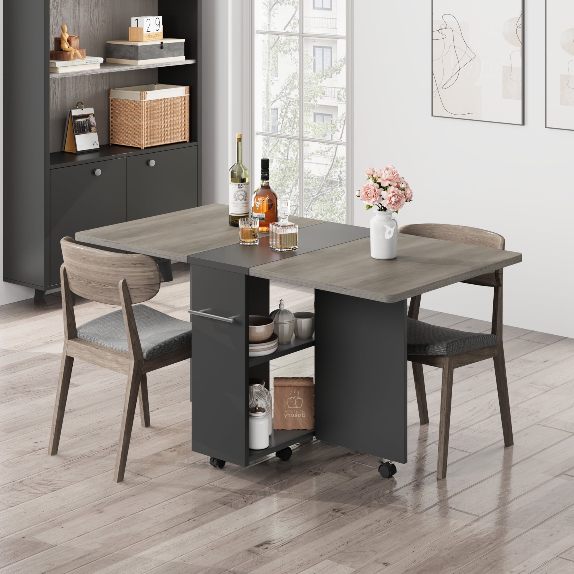 Danolapsi Folding Dining Table,Dinner Table with Wheels and 2-Layer ...