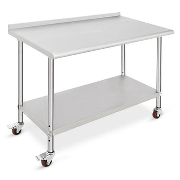 AECOJOY Stainless Steel Work Table with Hooks Commercial Kitchen Prep ...