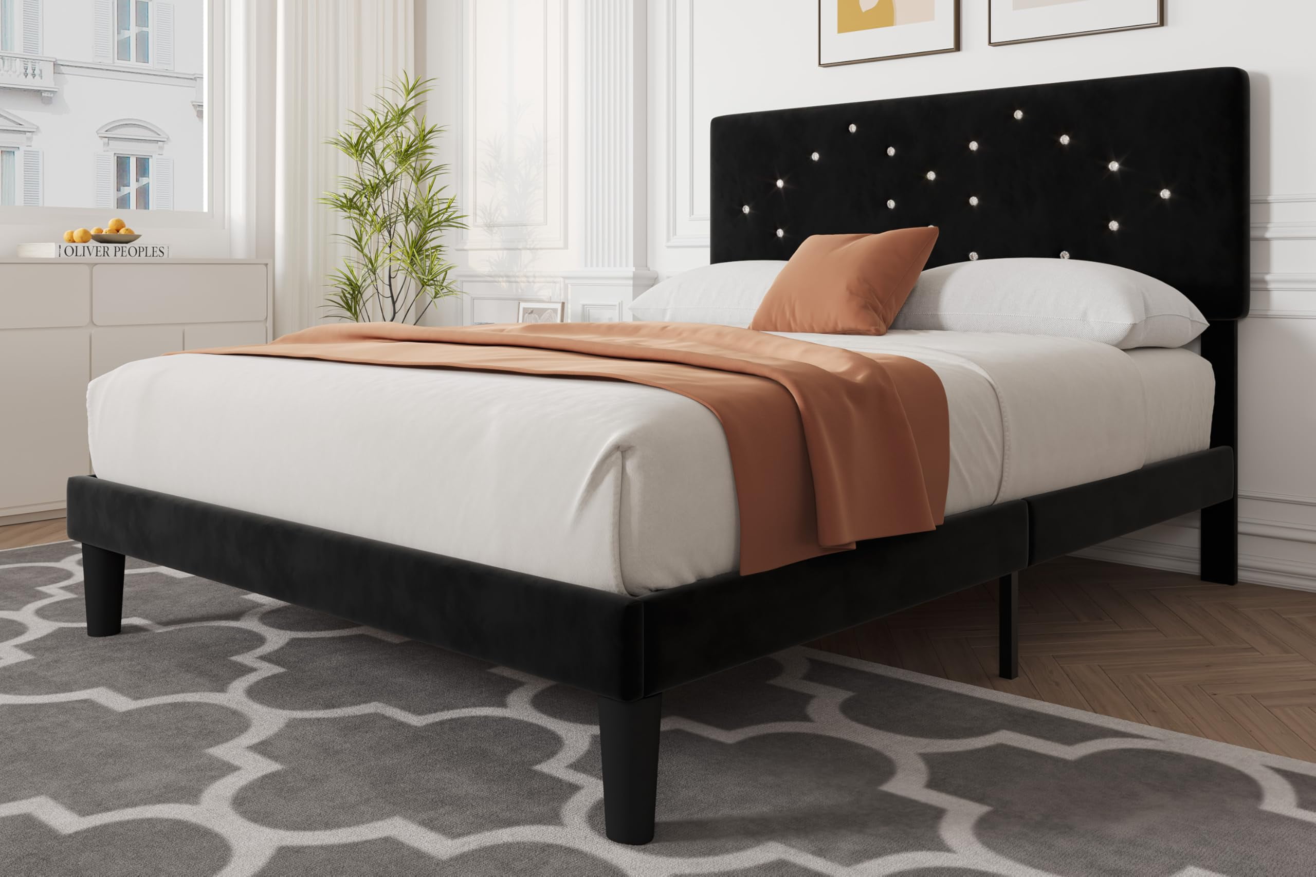 Danolapsi Full Size Bed Frames, Velvet Upholstered Bed Frame with ...
