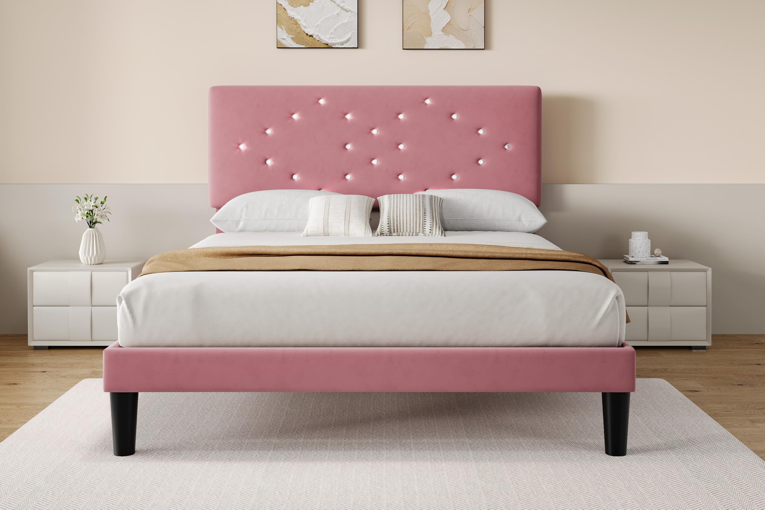 Danolapsi Full Size Bed Frames, Velvet Upholstered Bed Frame with ...