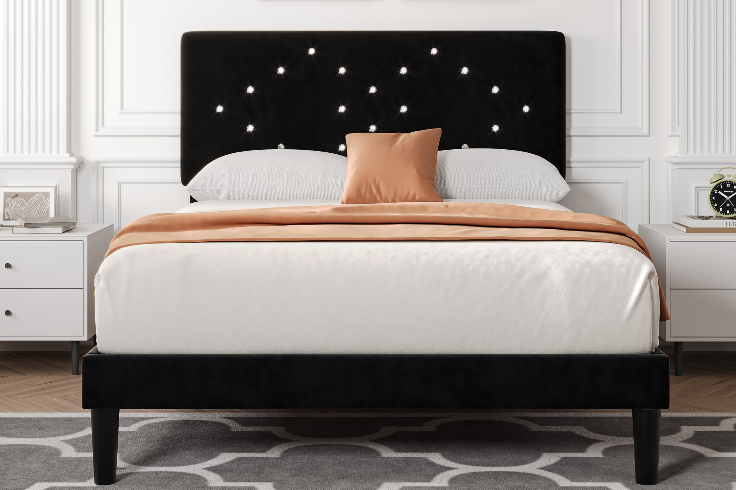 Danolapsi Full Size Bed Frames, Velvet Upholstered Bed Frame with ...