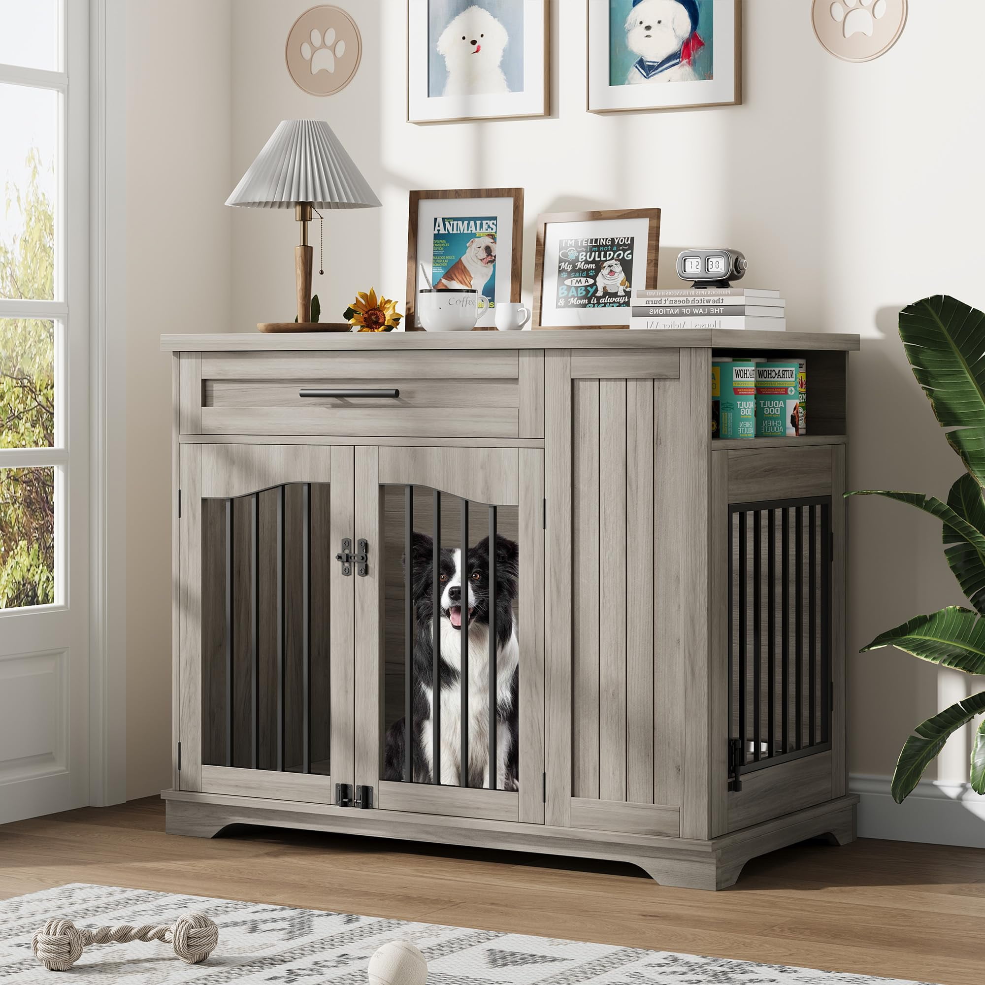 Danolapsi Furniture Style Dog Crate for Large Dogs, 44 Inch Heavy Duty ...