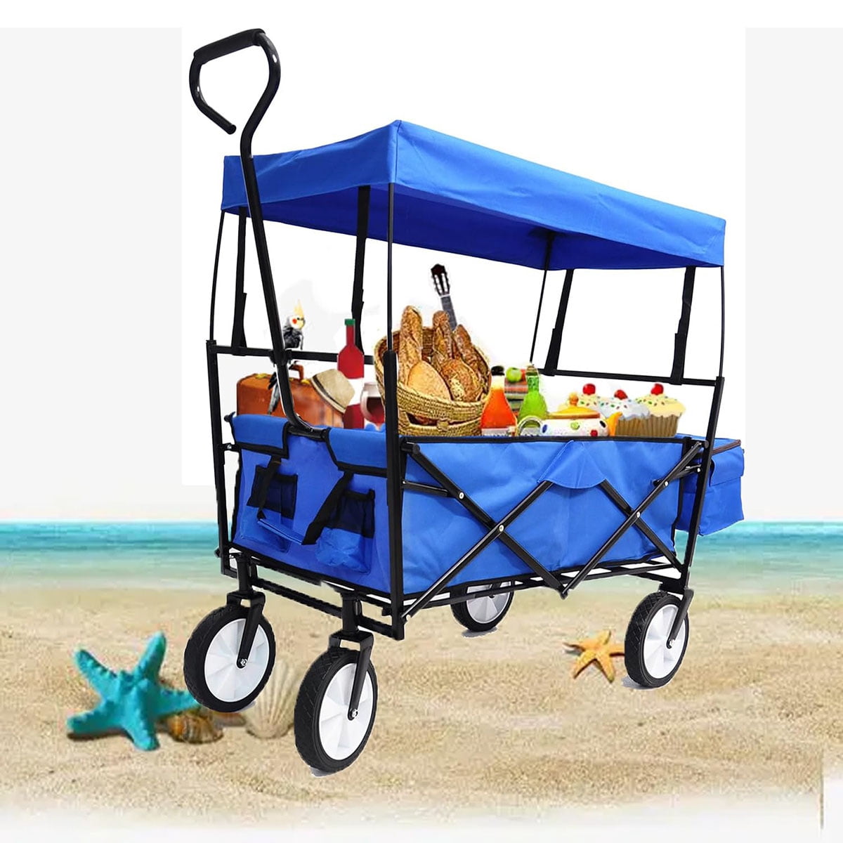 Danolapsi Garden Shopping Beach Cart Folding Wagon with Umbrella ...
