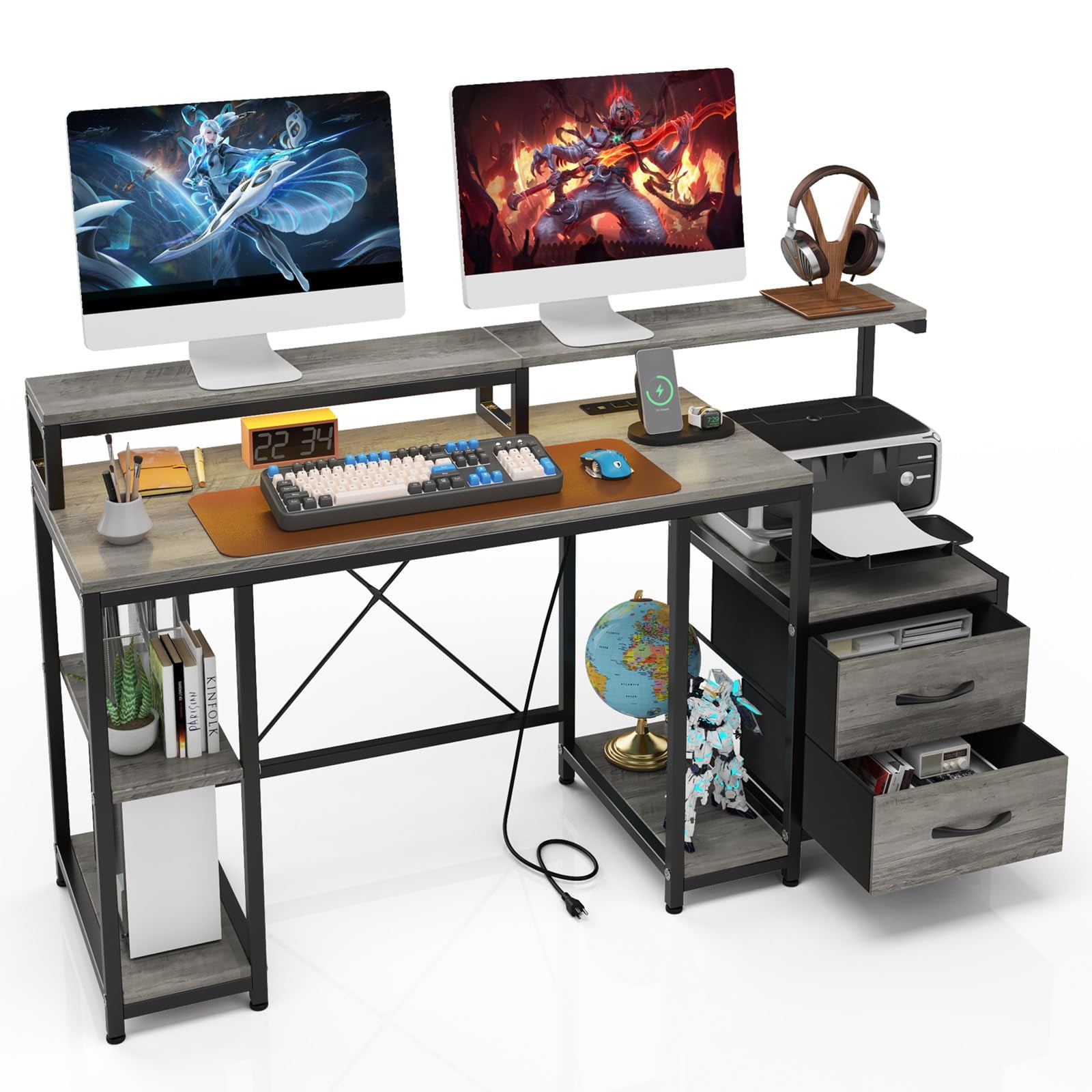 Danolapsi Home Office Desk with LED Light & Power Outlets, 63 inch ...