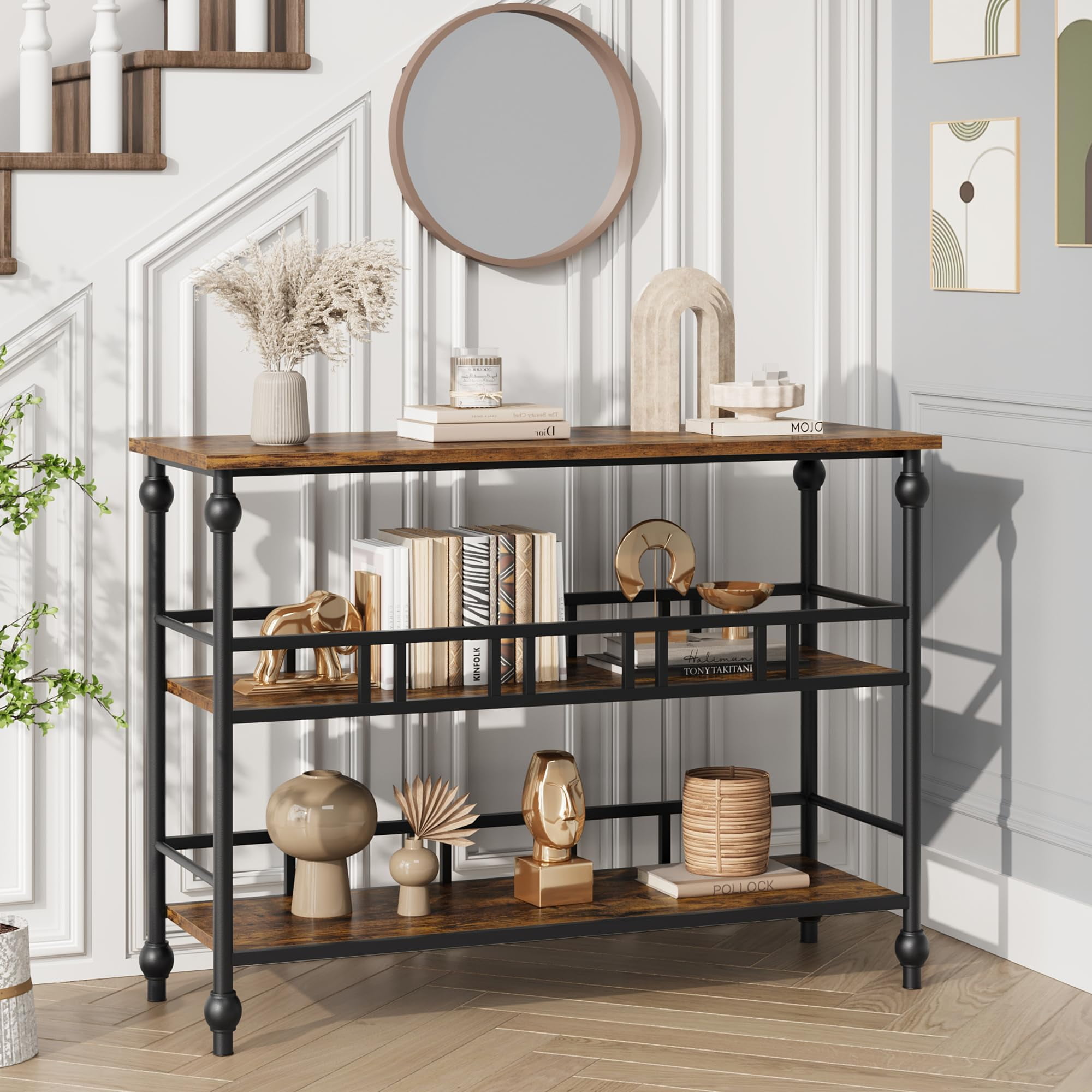 Danolapsi Industrial Sofa Console Table for Entryway,3 Tier Foyer Table ...