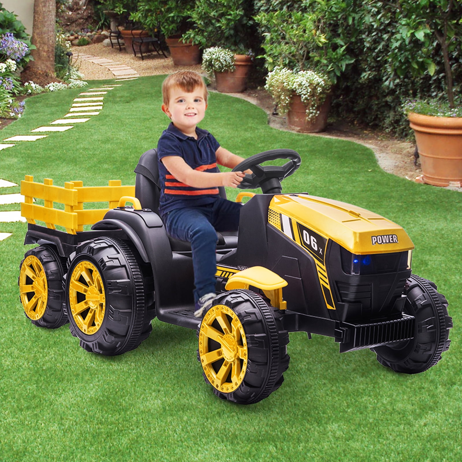 Danolapsi Kids Ride On Tractor with Trailer, 12V Battery Powered ...
