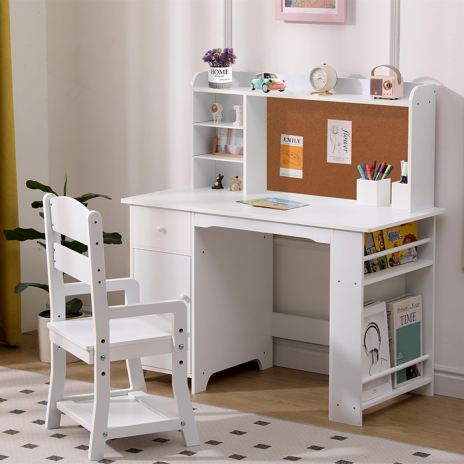 Danolapsi Kids Study Desk and Chair Set with Storage,White Learning ...
