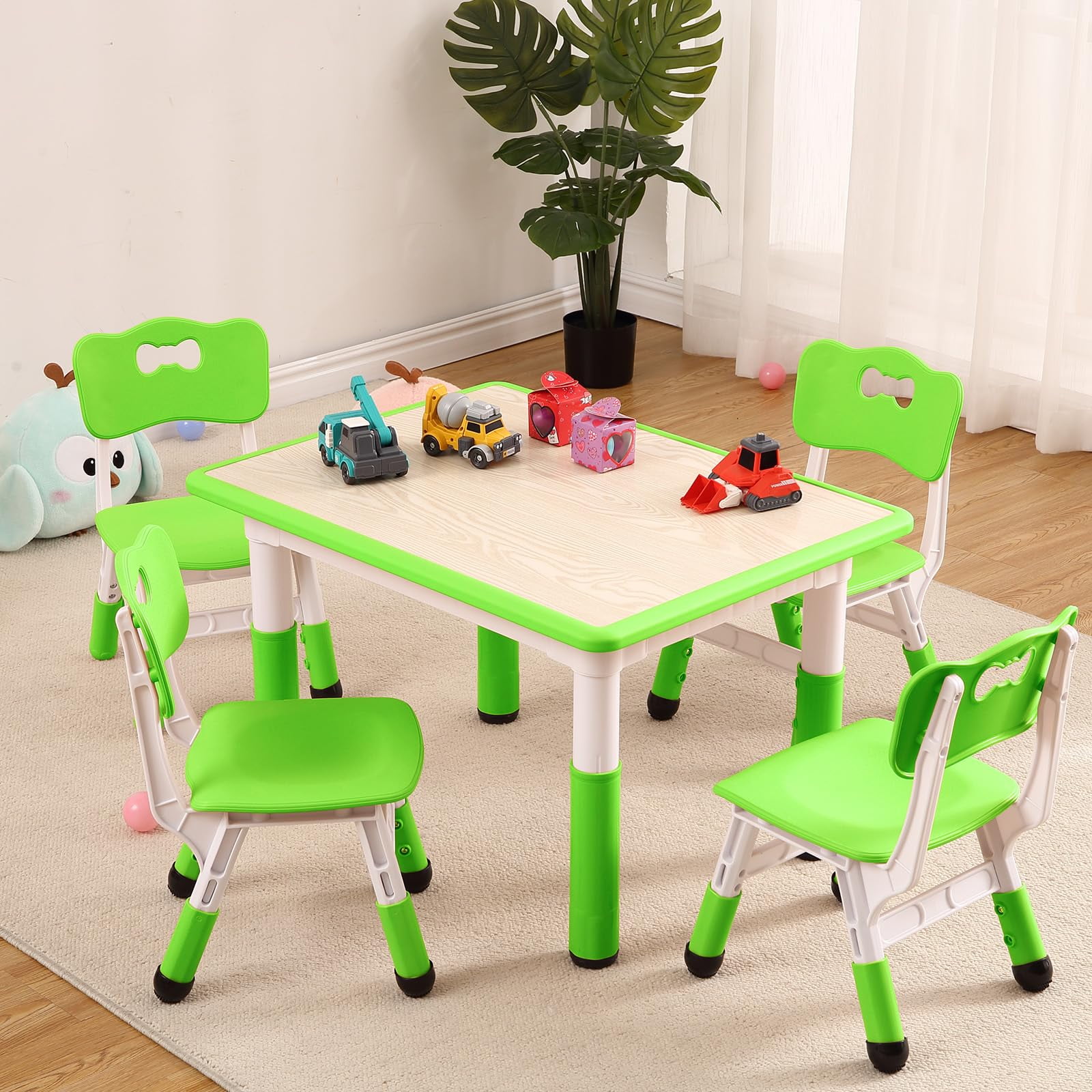 Danolapsi Kids Table and Chairs Set, Height Adjustable Desk With 4 ...