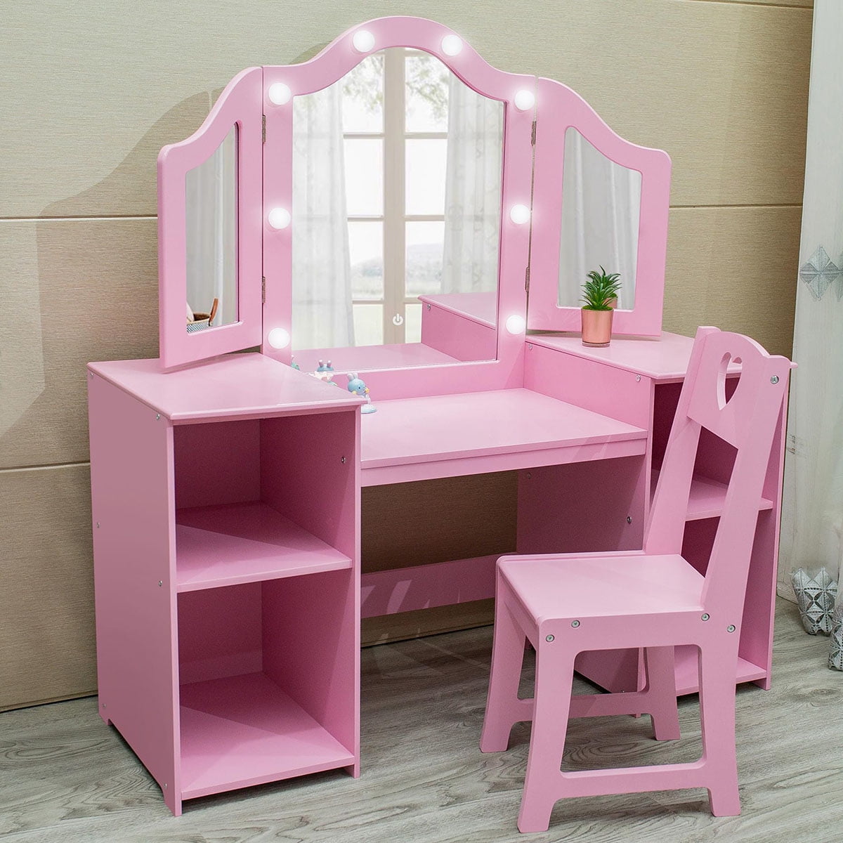 Danolapsi Kids Vanity Table,Princess Makeup Desk & Chair Set withTouch ...