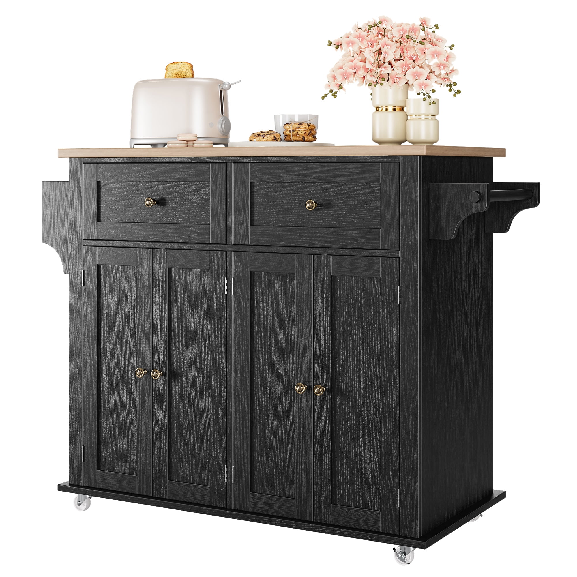 Danolapsi Kitchen Island Car with Storage, Wood Top Rolling Mobile ...