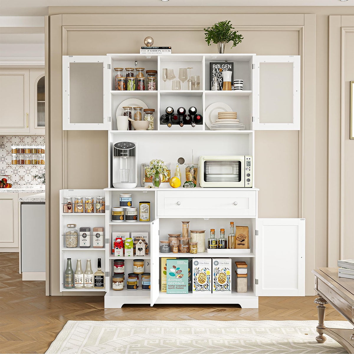 Danolapsi Kitchen Pantry Storage Cabinet, Modern Buffet Cabinet with ...