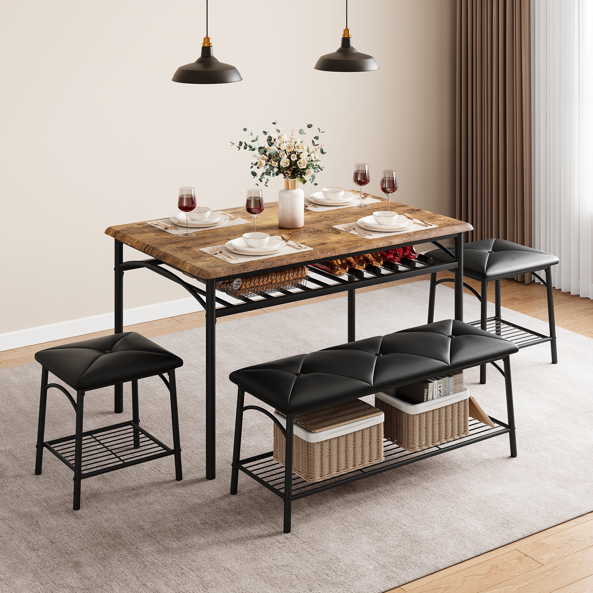 Danolapsi Kitchen Table with Benches,Dining Table Set for 4,Kitchen ...