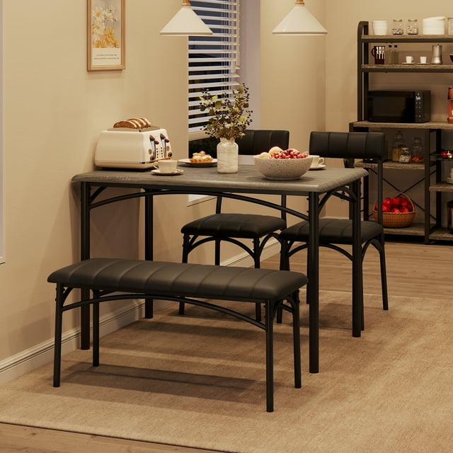 Danolapsi Kitchen Table with Benches,Dining Table Set for 4,Rectangular ...