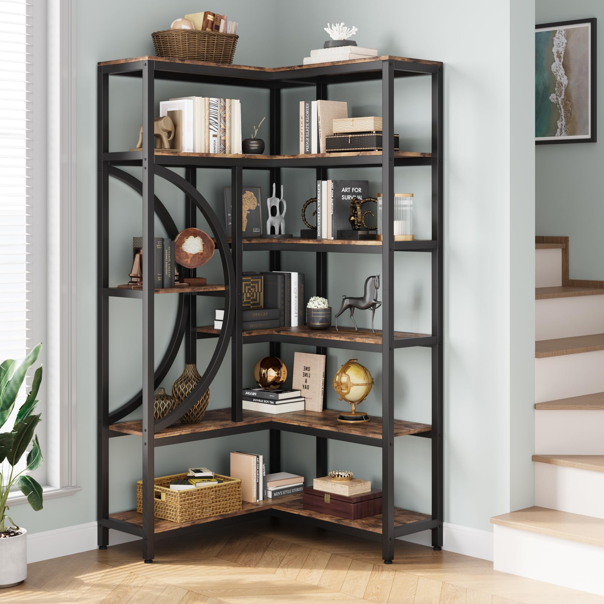 Danolapsi L-Shaped Storage Rack,Modern Corner Bookshelf, 6 Tier Wooden ...