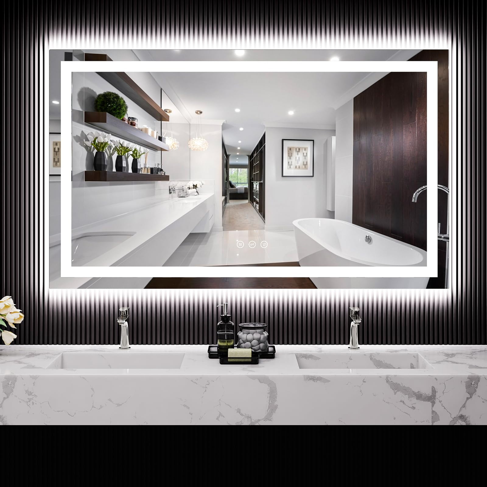 Danolapsi LED Bathroom Mirror,Black Framed Gradient Front and Backlit ...