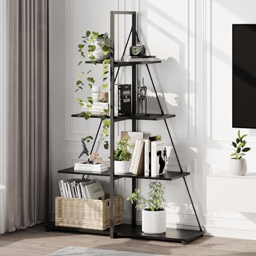 Danolapsi Ladder Shelf Bookcase,4 Tier Bookshelf,Bookcase Shelf Storage ...