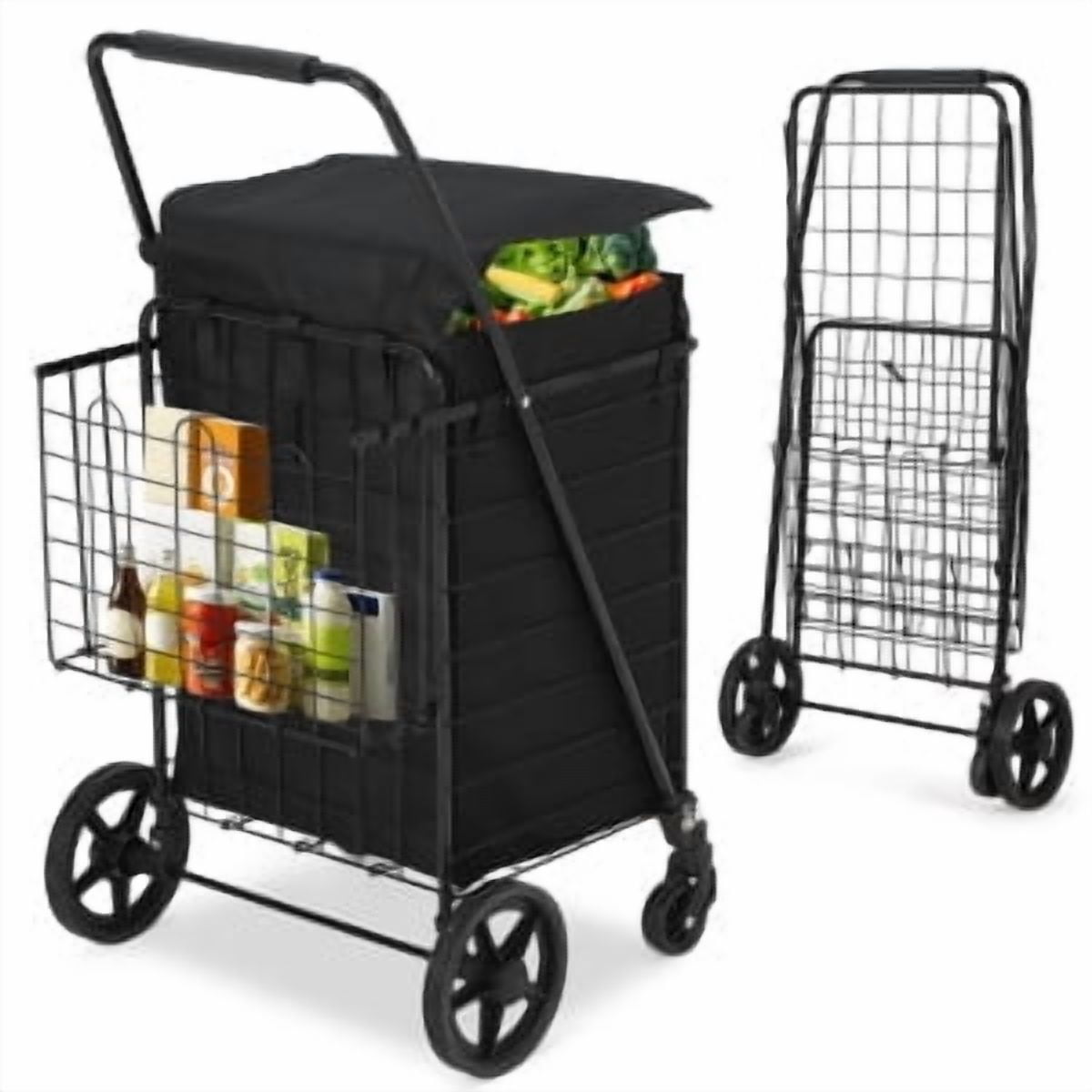 Danolapsi Large Folding Shopping Cart with Wheels, Rolling Foldable ...