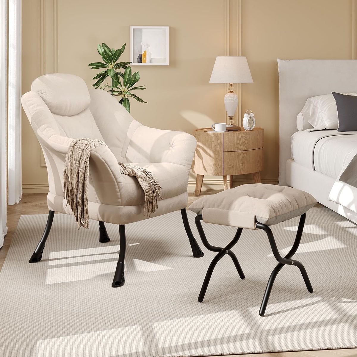 Danolapsi Lazy Chair, Modern Recliner Armchair with Foldable Ottoman ...