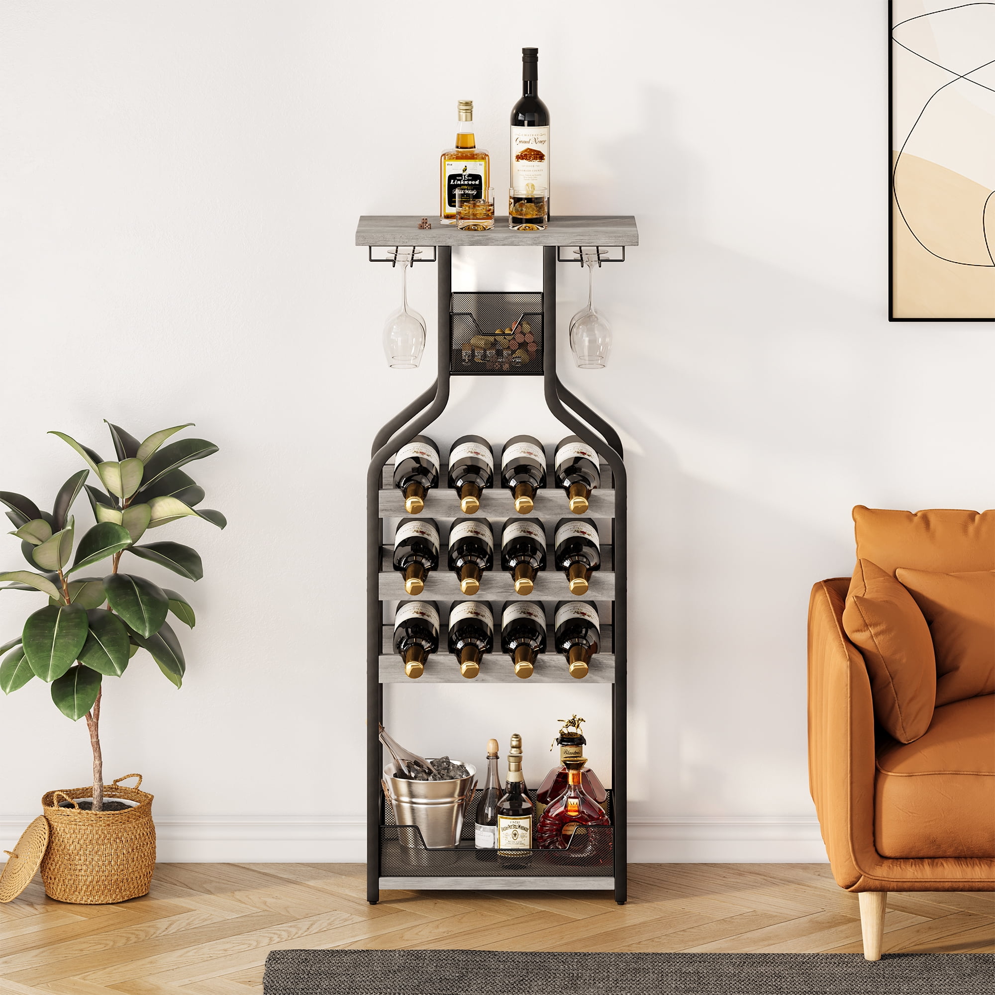 Danolapsi Metal Wine Rack Freestanding Floor,16-Bottle Wine Storage ...