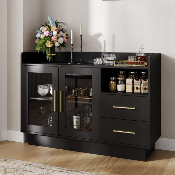 Danolapsi Modern Bar Cabinet with LED Lights & Glass Doors,High Capacity Coffee Station & Wine ...